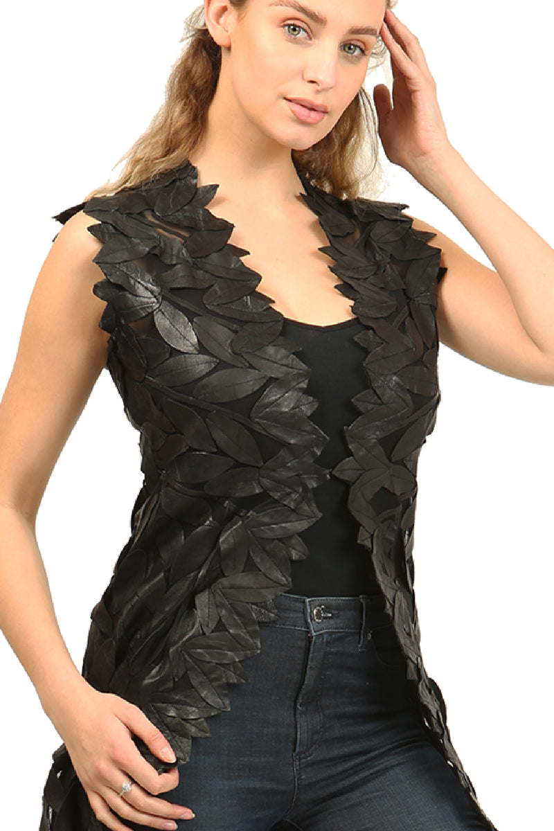Zamback Leaf Patterned 130cm Genuine Leather Vest – Zambak Deri