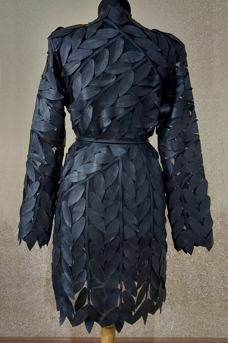 Zamback Leaf Patterned Genuine Leather Long Jacket – Zambak Deri