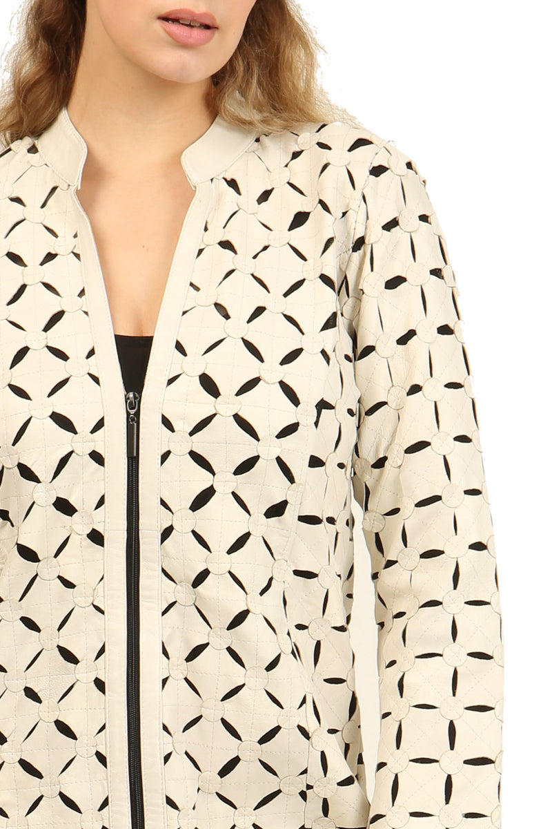 Zamback Square Patterned Genuine Leather Long Jacket – Zambak Deri